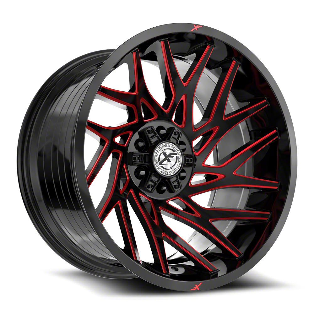 XF Offroad Titan XF-229 Gloss Black and Red Milled 6-Lug Wheel; 20x12 ...