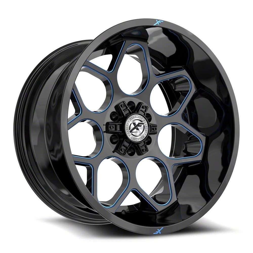XF Offroad Titan XF-233 Gloss Black and Blue Milled 6-Lug Wheel; 20x12 ...