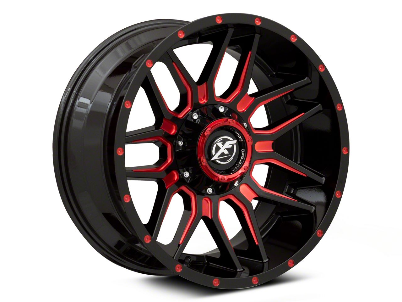 XF Offroad Titan XD XF-222 Gloss Black Red Milled 6-Lug Wheel; 20x9 ...