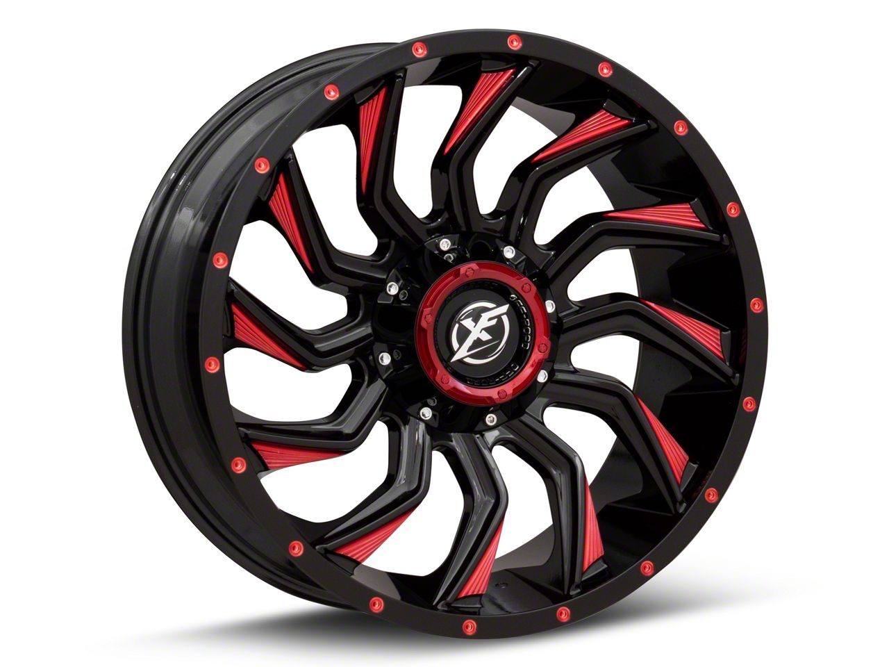 XF Offroad Tundra XF-224 Gloss Black Red Milled 5-Lug Wheel; 20x10 ...