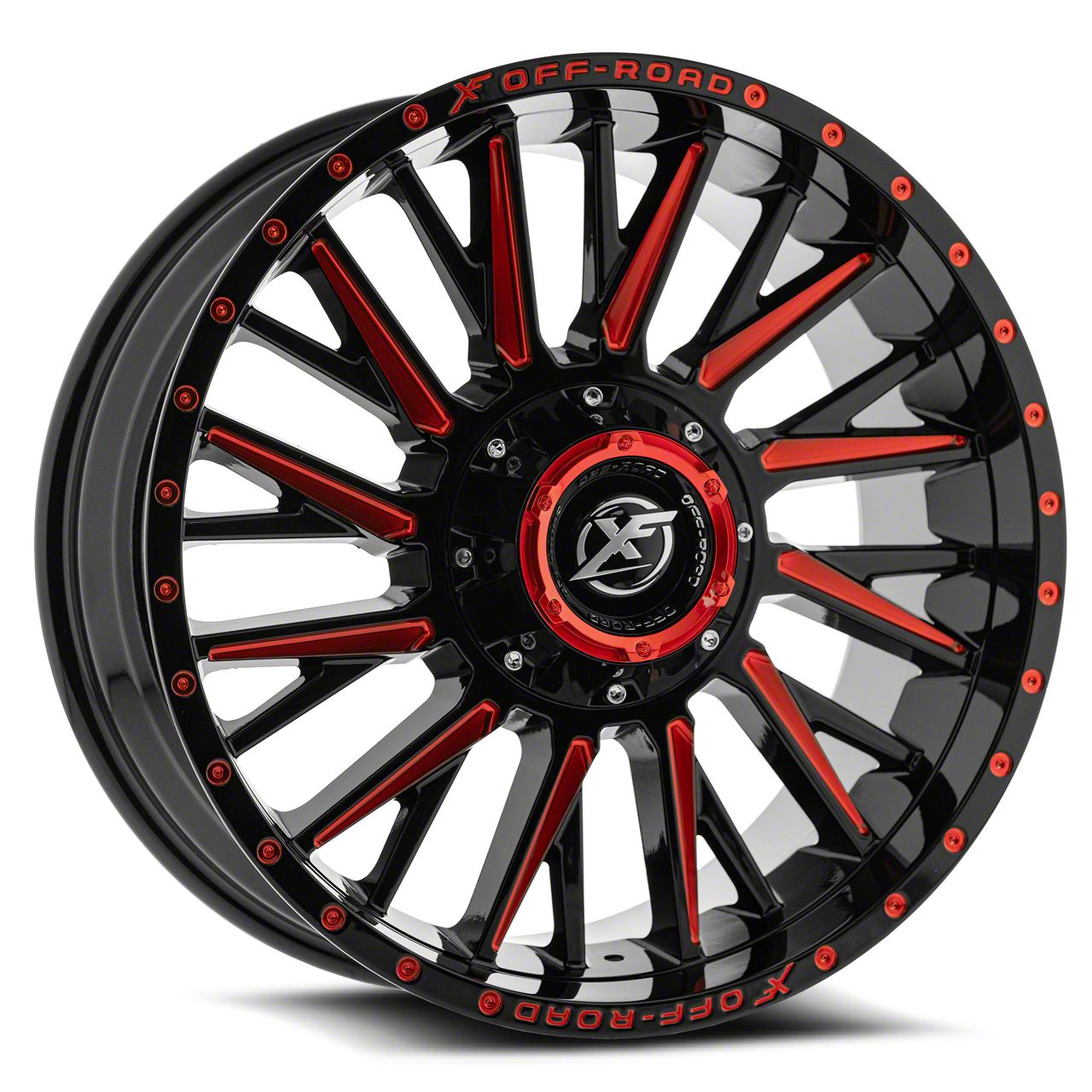 XF Offroad Tundra XF-226 Gloss Black and Red Milled 6-Lug Wheel; 24x14 ...