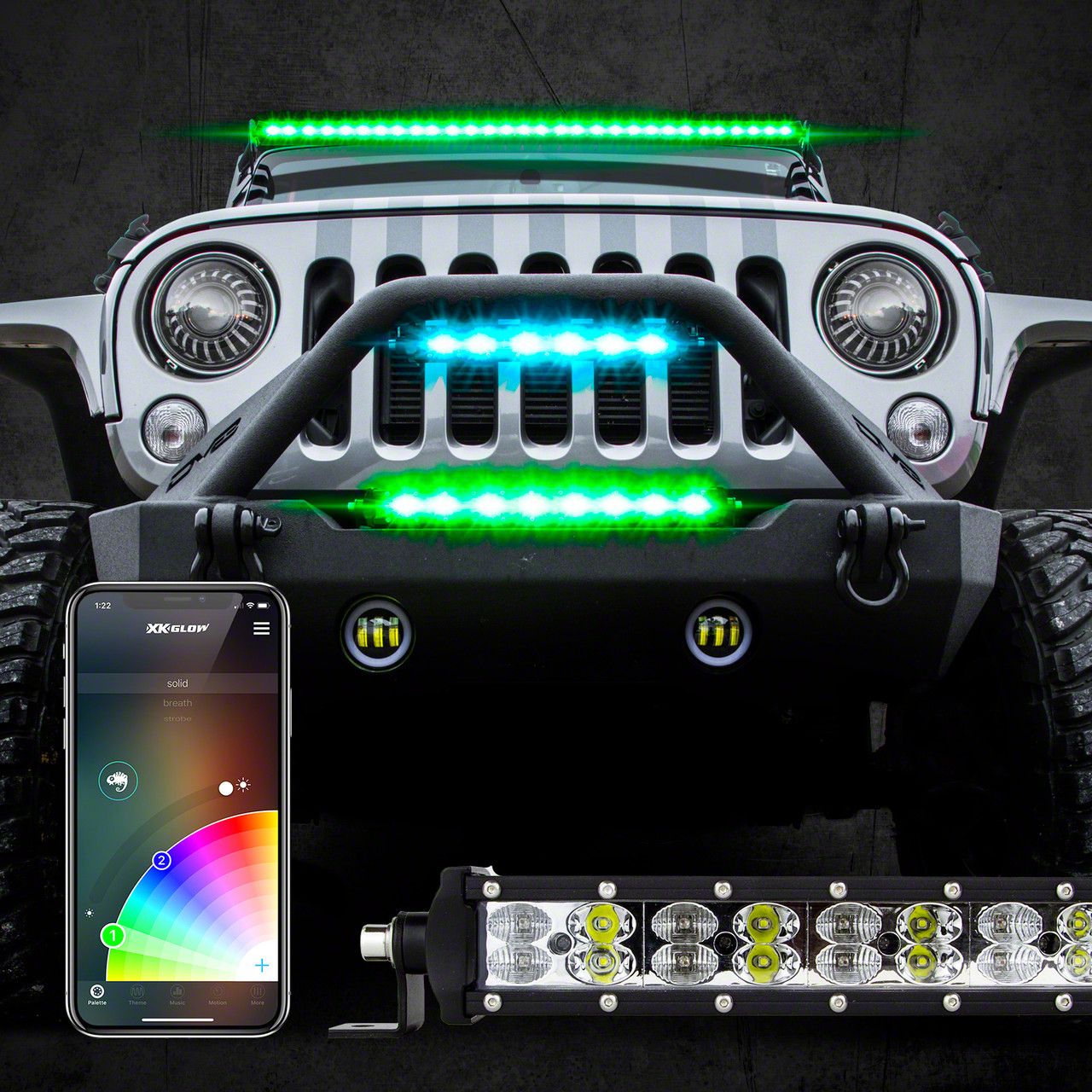 XK Glow Jeep Renegade App Controlled 32-Inch RGBW LED Light Bar with ...
