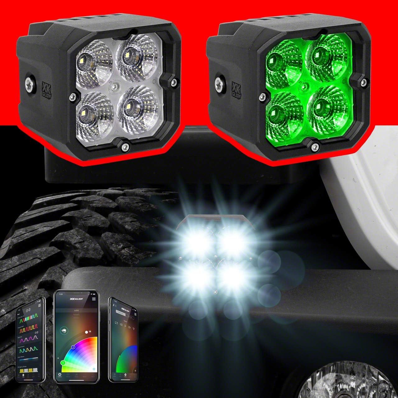 XK Glow Jeep Wrangler App Controlled C3 LED Cube Light Kit with Controller Upgrade; Driving Beam ...