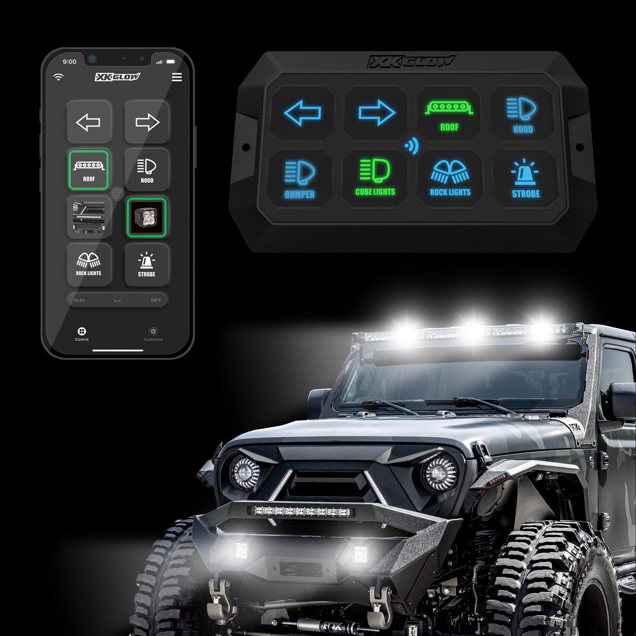 XK Glow Jeep Wrangler XKcommand Switch Panel with Bluetooth-Controlled ...