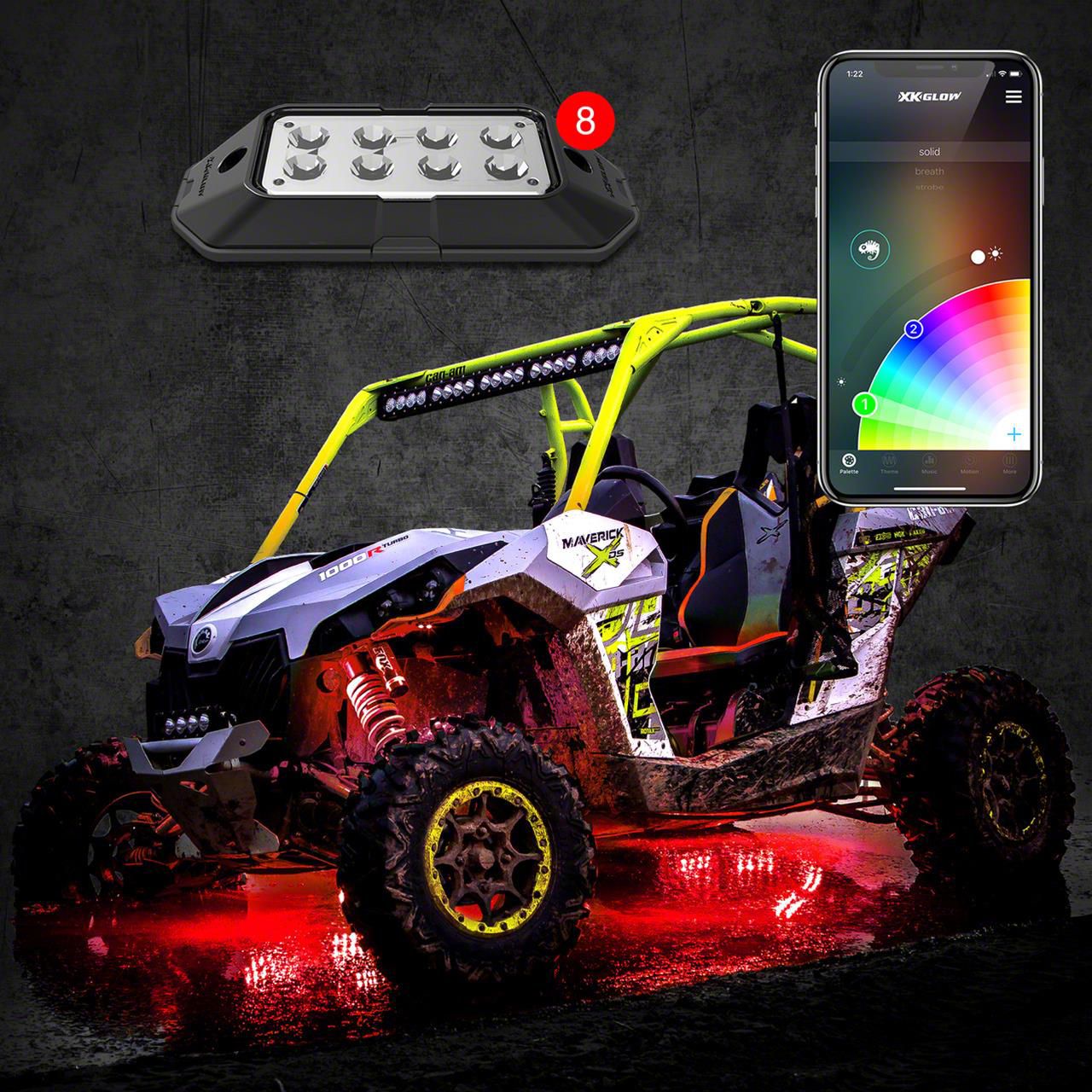 XK Glow Titan App Controlled XKchrome Series Advanced RGB LED Rock Light Kits with Dual-mode ...