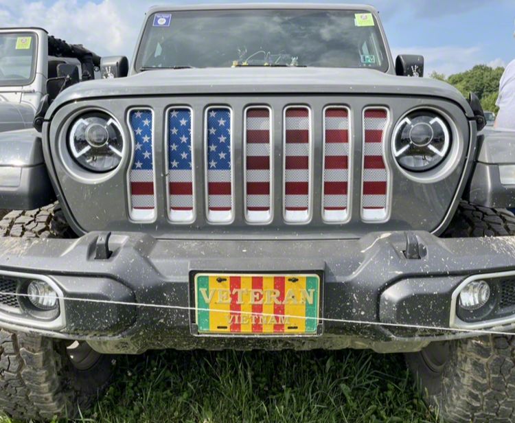 Jeep Gladiator Grille Insert; American Flag with Candy Apple Sparkling ...