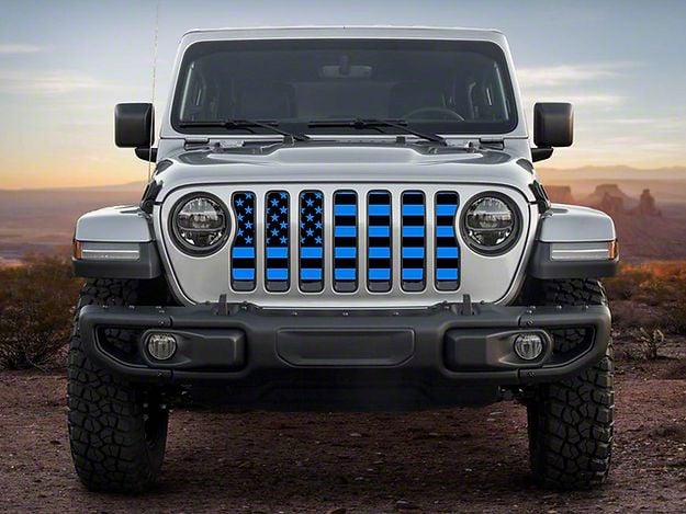 ZKD Customs Jeep Wrangler Grille Insert; Black and Blue American Flag ...