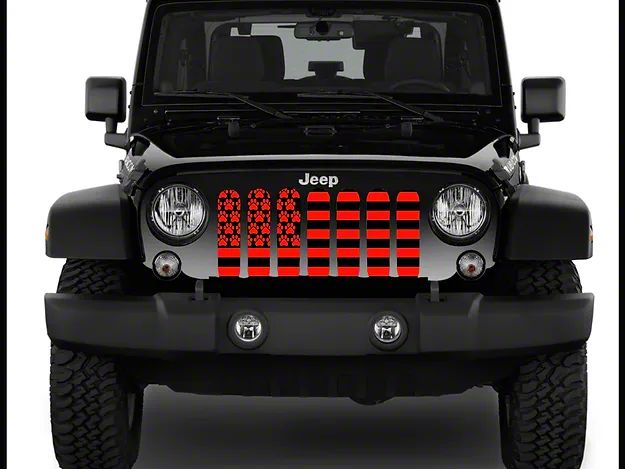 ZKD Customs Jeep Wrangler Grille Insert; Black and Red Dog Paw Flag ...