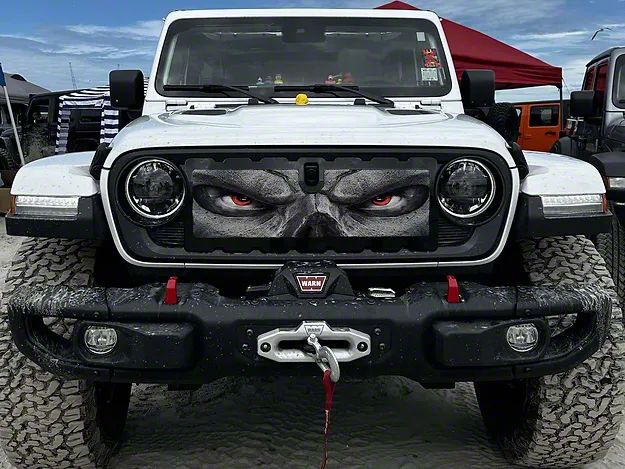 ZKD Customs Jeep Wrangler Grille Insert; Orange Angry Skull J240338 (24 ...