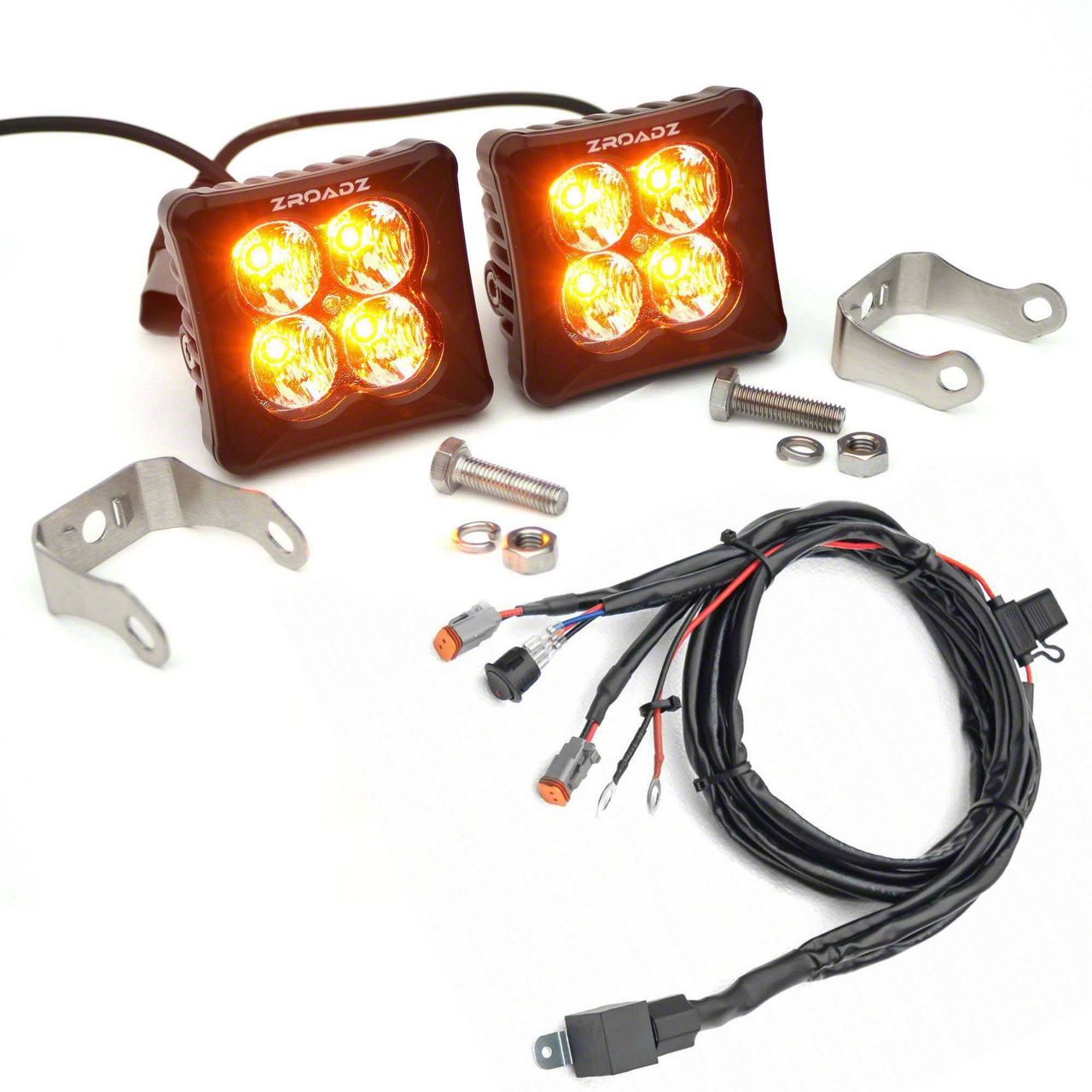 ZRoadz Jeep Wrangler G2 Series 3-Inch Amber LED Pod Lights; Flood Beam ...